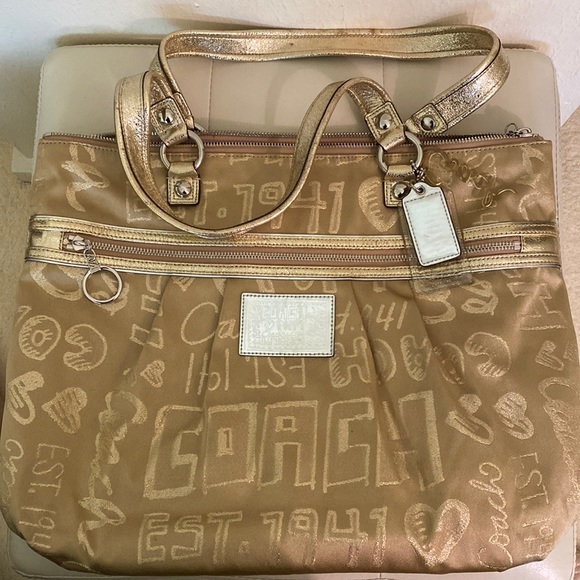 Coach | Bags | Coach Poppy Story Metallic Tote | Poshmark